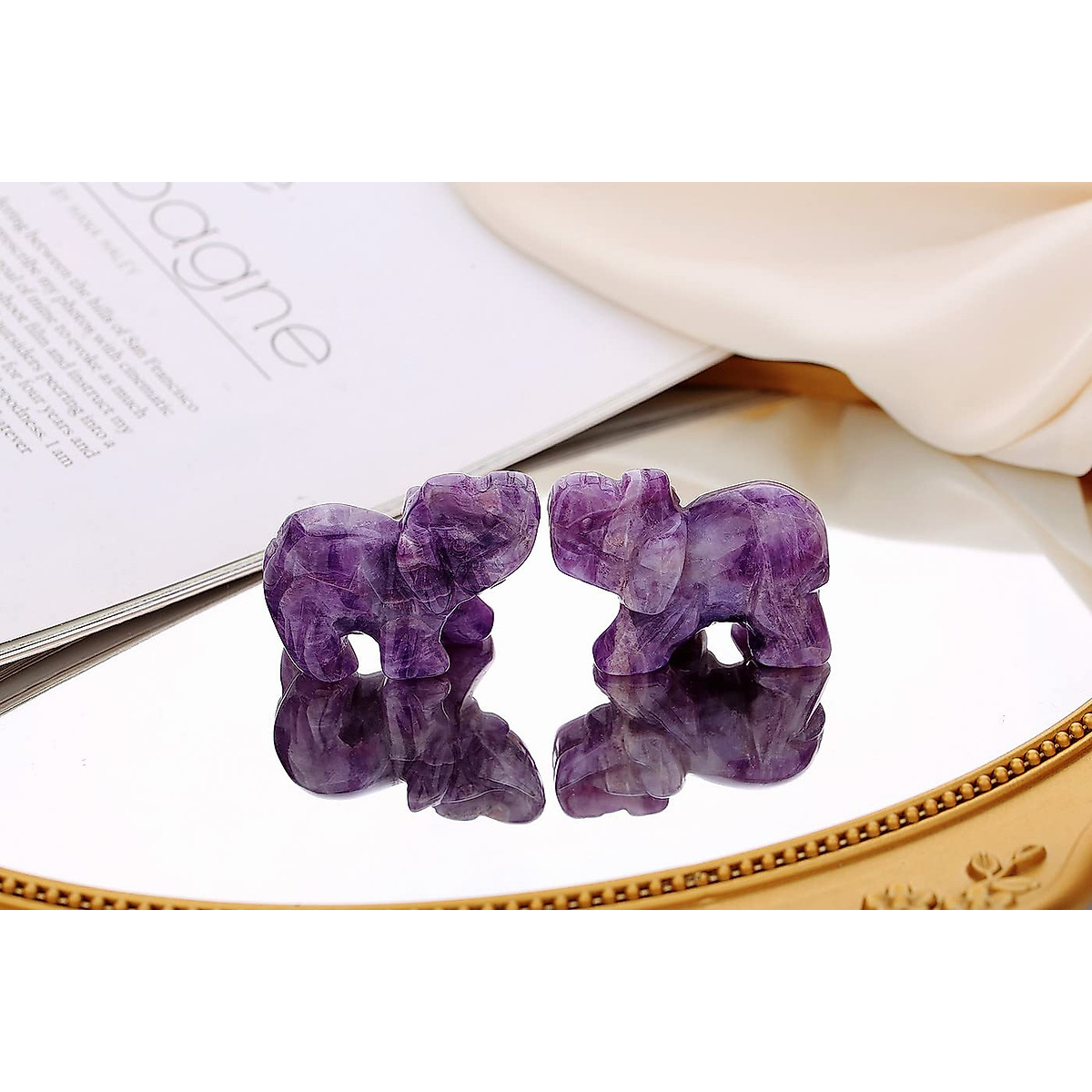 QINJIEJIE Amethyst Elephant Decor Statue Crystals Decor Healing Stones Crystal Purple Pocket Figurines Cute Hand Carved Sculpture Gemstones Spiritual Home Office Desk Decorations Gifts for Women Men