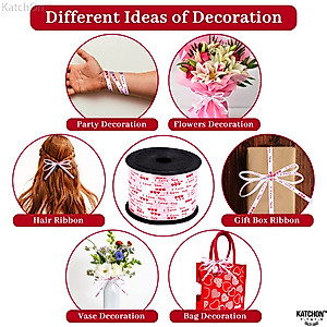 Valentine I Love You Ribbon Roll - 100 Yards, Red Heart Ribbon Wired | Red and White Valentine Ribbon for Gift Wrapping | Hearts Print Valentines Ribbon for Flower Crafts | Valentine Curling Ribbon