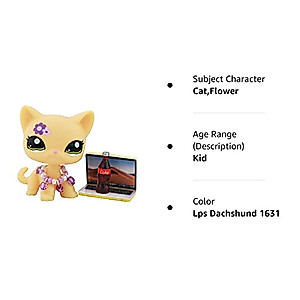 Junior Pet Shop lps Cat 1962, lps Shorthair Cat Yellow Body Purple Flower Kitten with lps Accessories Necklace Laptop Coke Kids Gift