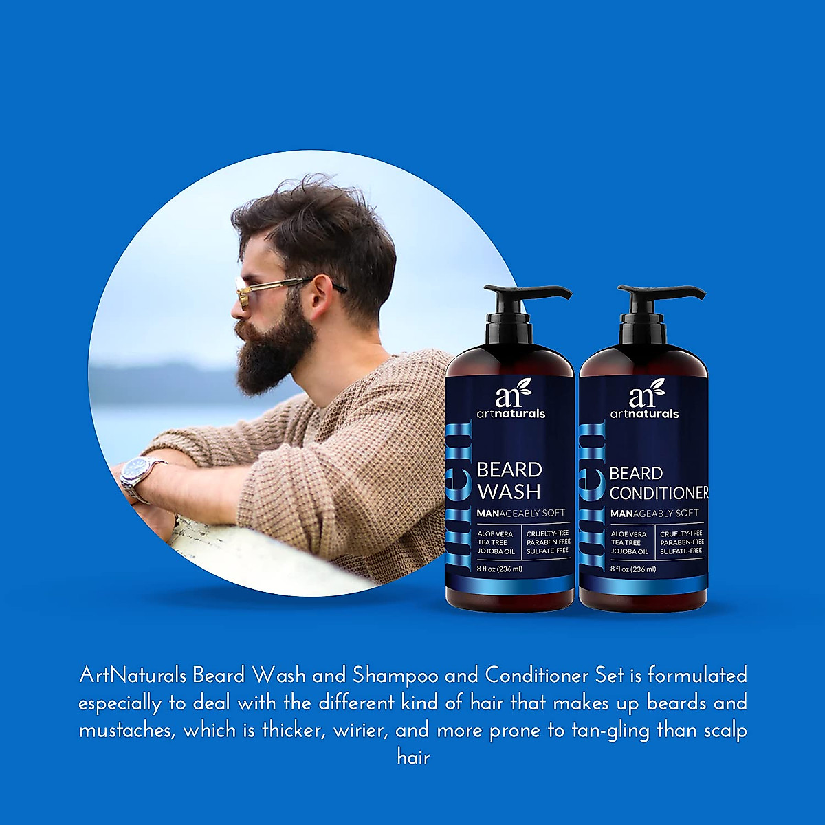 Artnaturals Beard Shampoo and Conditioner Set - Softens, Strengthens and Smooths Mustache and Beard Hair - All Skin and Hair Types