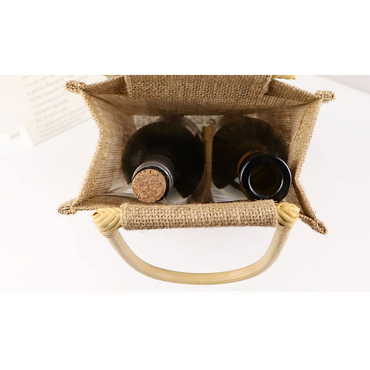 Vpang Eco-Friendly Burlap Wine Bottle Bag Jute Wine Bottle Tote with Cane Handle Gift Packaging Wine Bag Gift Bag Candy Bag for Christmas Holiday Decorations (Double Bottle)