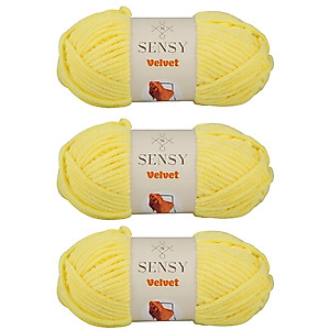 3 Skeins of Sensy Velvet Yarn for Crocheting, Baby Blanket Yarn, Chenille Yarn, Amigurumi Yarn, 3.5 oz, 132 Yards, Gauge 5 Bulky (Yellow)