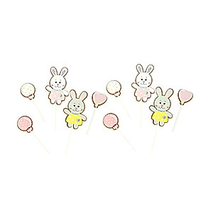 Amosfun Party Cake Decor Cartoon Rabbit Balloon Cake Toppers Lovely Double Layer Cake Toppers Creative Cake Decorative Plug Cards for Party Kids Day for Party Cake Decortion