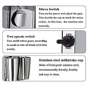 Milkshake Maker Machine Commercial Milk Shake Maker Mixer, Milkshake Machine Electric Drink Mixer, Double Head Milkshake Blender Stainless Steel Two-Speed 110V 180W