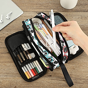 Fustylead Panda Wear Glasses Big Capacity Pencil Pen Case, Multi-Purpose Makeup Bag Organizer Storage Pouch for Office College School Hiking Travel