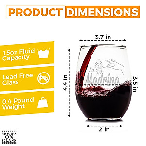 La Madrina Etched Stemless Wine Glass - Premium Quality, Handcrafted Glassware, 15 oz. - A Collectible Gift for Godparents, Birthdays, & Special Occasions