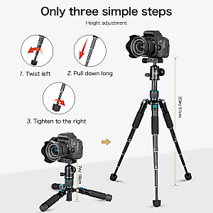 Koolehaoda Portable Mini Tripod Aluminum Alloy Tabletop Tripod Height 20 inch / 51cm with 360 Degree Ball Head and Bag for DSLR Camera, Video Camcorder.Load up to 11lbs / 5kg - (Blue)