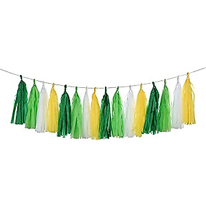 Autupy 26PCS Yellow Green White Party Decorations Yellow Green Party Pom Poms for Bachelorette Engagement Birthday Wedding Baby Bridal Shower Anniversary Garden Tea Party Supplies