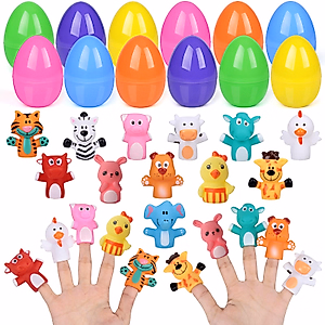 Easter Eggs with Animal Finger Puppets for Easter Eggs Hunt, Easter Basket Stuffers, Party Favors, Classroom Prize Supplies 12pcs