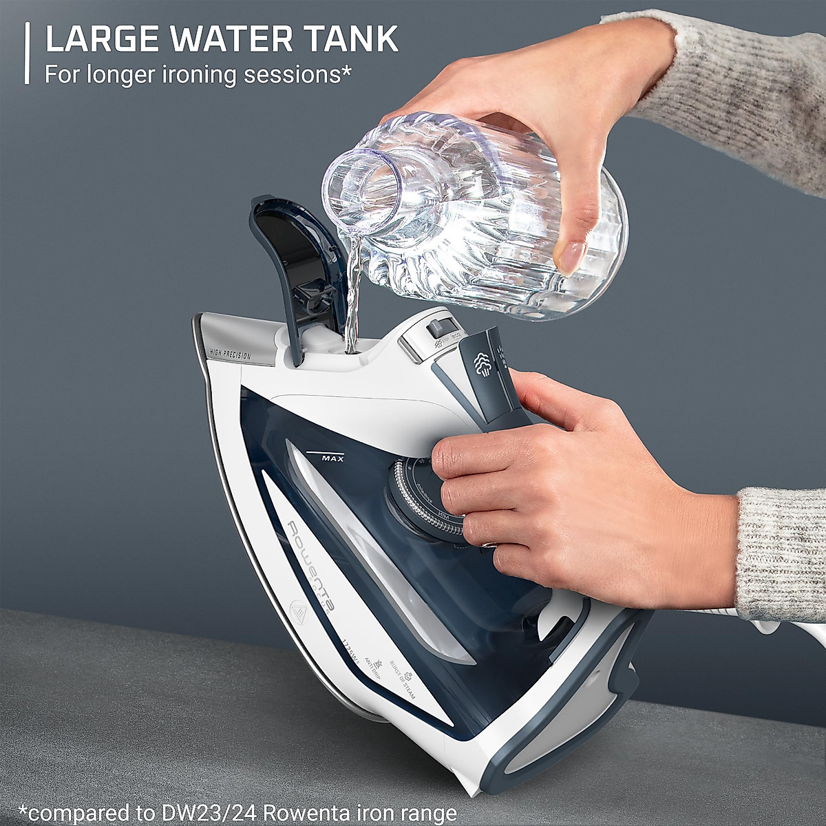 Rowenta Focus Stainless Steel Soleplate Steam Iron for Clothes 400 Microsteam Holes, Cotton, Wool, Poly, Silk, Linen, Nylon 1725 Watts Portable, Ironing, Garment Steamer DW5280