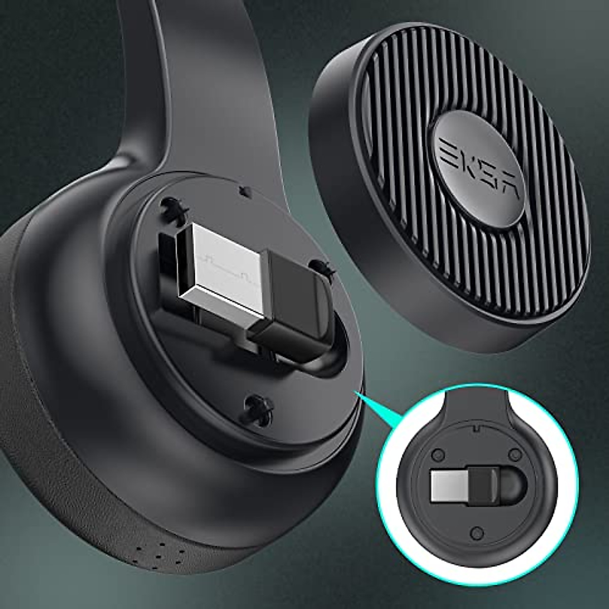 Bluetooth Headset V5.2, Wireless Headset for PC with AI Environmental Noise Cancelling Microphone (ENC), 2.4G USB Adapter, 55Hours Playtime, Stereo, Calls/Music Mode, On Ear Computer Headphones