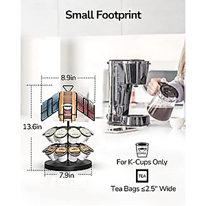 ULG Coffee Pod & Tea Bag Organizer Carousel Stand, K Cup Holder, Organizes 20 K-cups for Keurig and 60 Tea Bags - Coffee Bar Accessory for Kitchen Office, Countertop or Coffee Station Storage, Black