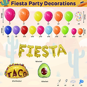 Ouddy Life 121Pcs Mexican Fiesta Taco Party Decorations, Fiesta Balloon Arch Garland Kit Cinco De Mayo Decor with Cactus Avocado Taco Mexican Hat for Carnival Festival Birthday Baby Shower Supplies