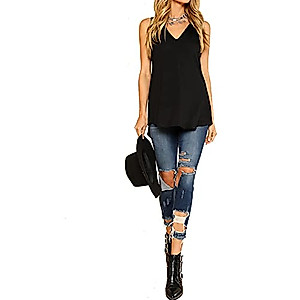 Verdusa Women's Basic V Neck Longline Dolphin Hem Loose Tunic Tank Top Black S