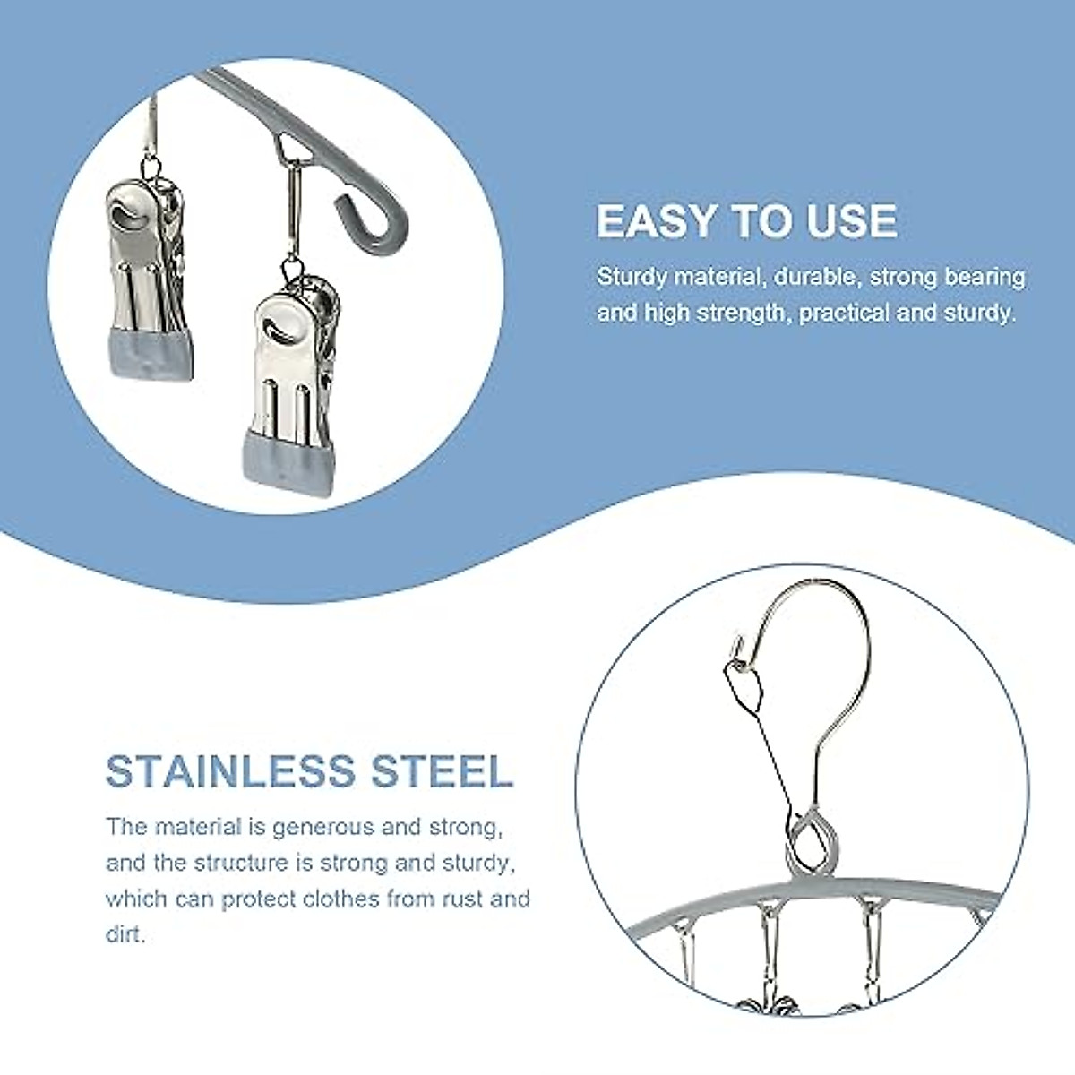 Zerodeko Clothes Hanger with 10 Clips Clothes Drying Rack Stainless Steel Laundry Drying Rack Sock Hanger Underwear Hanger for Drying Towels Diapers Bras Lingerie Baby Clothes Grey