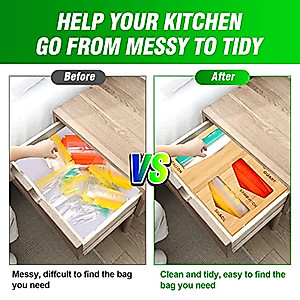 KIUDRUT Ziplock Bag Organizer for Kitchen Drawer,Bamboo Ziplock Bag Storage Organizer for Gallon, Sandwich, Snack and Quart