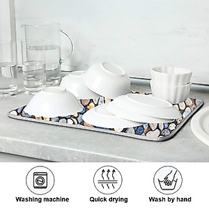 Colorful Stone Texture Dish Drying Mats 16 x 18 Inch Super Absorbent Microfiber Dish Drainer Rack Mats Soft Heat Resistant Drying Protector Pad for Kitchen Counter Sinks Dining Table