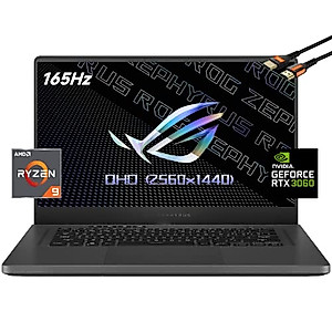 ASUS ROG Zephyrus G15 Slim Flagship Gaming Laptop, 15.6" 165Hz QHD (2560x1440) 100% DCI-P3 Pantone, AMD Ryzen 9 5900HS 8 Cores, GeForce RTX 3060, RGB Backlit KB, Wi-Fi 6 (16GB RAM | 512GB PCIe SSD)