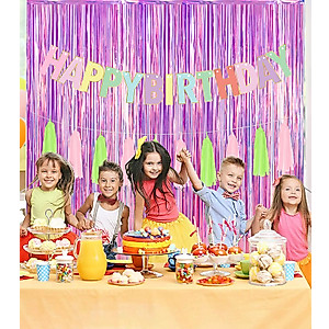Sharonlily Gorgeous Iridescent Pink Foil Fringe Curtain-2 Pack 3.2x8.2 Feet Premium Neon Metallic Streamers Photo Booth Backdrop for Birthday Bachelorette Graduation Party Decorations (Pink-Orange)