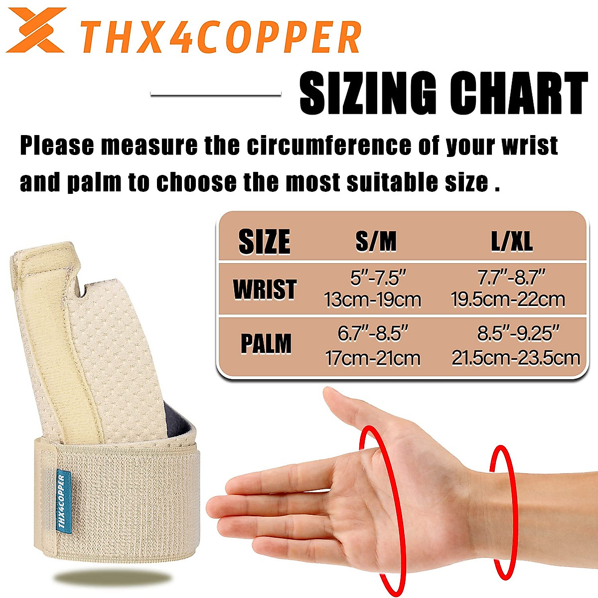 THX4COPPER Thumb & Wrist Stabilizer Splint for Blackberry Thumb,Thumb Pain Relief for Arthritis,Sprained,Tendonitis,Carpal Tunnel,Breathable&Stable,S-M(Beige)