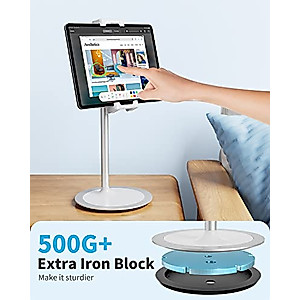 SAIJI Tablet Stand Holder, Height Adjustable Portable Monitor Stand, 360 Degree Rotating, Aluminum Alloy Cradle Mount Dock for 4.7"-15.6" Screen iPhone Samsung, iPad, Kindle, eBook Reader (Silver)
