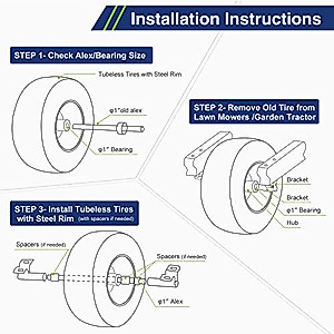 MaxAuto 2Pcs 16x6.50-8 Tire and wheel for Lawn Riding Mowers Garden Tractors, 4" Centered Hub with 1" Axle Bore,Yellow Rim