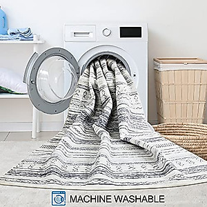 Area Rug Living Room Rugs - 5x7 Washable Large Soft Neutral Boho Moroccan Bohemian Farmhouse Rug Indoor Floor Carpet for Bedroom Under Dining Table Home Office Decor - Grey