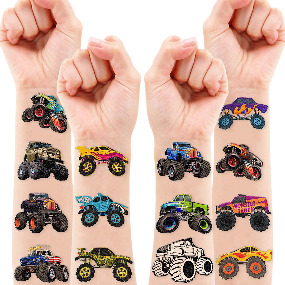 Monster Truck Temporary Tattoos for Kids | Birthday Party Supplies Favors Super Cute Fake 96PCS Tattoos Stickers Party Decorations Boys Girls School Rewards Gifts