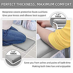 Bath Kneeler and Elbow Rest Set Baby Bath Kneeling Pad, Thick Non-Slip Bathing Kneeling Mat Cushion Quick Drying Bathtub Knee Saver with Arm Support and Pockets for Bathroom Bathing time Comfort, Gray