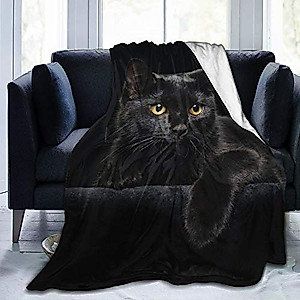 Cute Black Cat with Yellow Eyes Soft Throw Blanket All Season Microplush Warm Blankets Lightweight Tufted Fuzzy Flannel Fleece Throws Blanket for Bed Sofa Couch 60"x50"