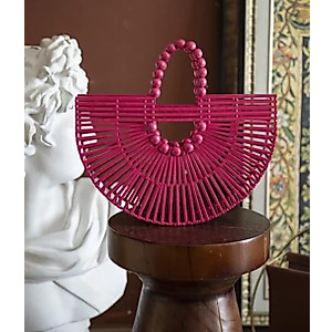 BAMBOO WOODEN PURSE BEADED STRAP (PINK, LARGE)