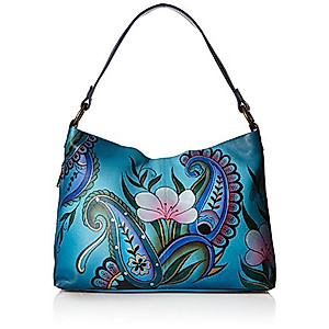 Anna by Anuschka Hand Painted Leather Women's Large Shoulder HOBO, Denim Paisley Floral