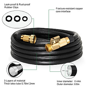 GAMSOD 50ft Expandable Garden Hose, Lightweight Gardening Flexible Hose Pipe, Solid Brass Fittings, 2.2X Expanding Flexible Latex Water Hose with Spray Nozzle -Black