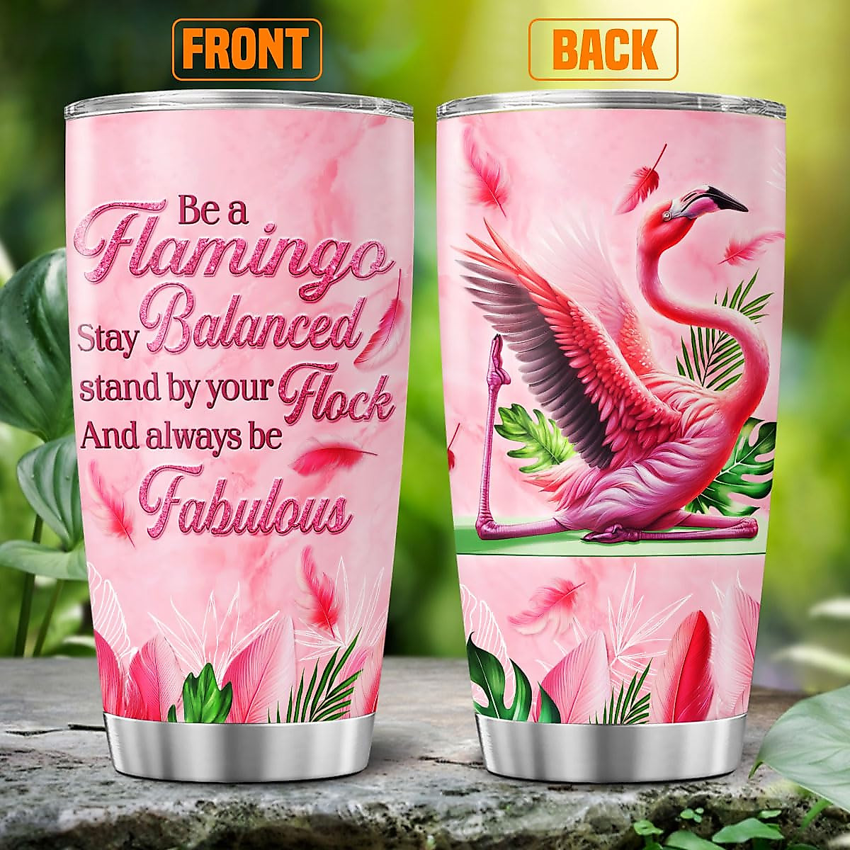 Steel Tumblers Insulated Hot Coffee Stainless Handle, Flamingo Stay Balance, Tumbler 20 Oz With Lid And Straw, Flamingo Gifts