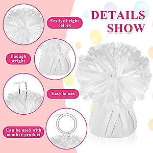 24 PCS Balloon Weights Metallic Anchor, Balloon Holder Heavy Weights with 1 Roll Iridescent Crimped Ribbon for Balloons Table Party Favor Birthday Decor(White)