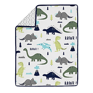 Sweet Jojo Designs Navy Blue and Green Modern Dinosaur Baby Boys or Girls 4 Piece Crib Bedding Set for Mod Dino Collection