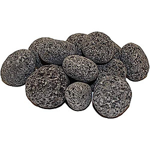 Exotic Fire Glass | Tumbled Black and Gray Lava Pebbles | 25 Pound Bag | 3/4-1 1/4 Inch Pebble Size | Perfect for Any Natural Gas or Propane Outdoor Fire Pit (Black/Gray)
