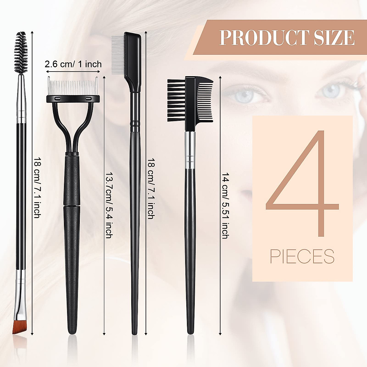 Skyley 4 Pieces Eyebrow Brush Eyelash Separator Brow Comb and Lash Spoolie Professional Eye Makeup Tools Metal Folding Lash Comb Black Double Head Eyelash Brush