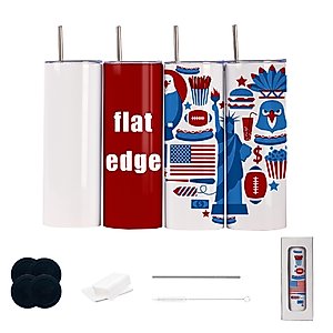 4pack 20oz sublimation straight flat edge tumbler bluk double wall stainless steel vacuum cup with metal straw， For Heat Press Sublimation Printing