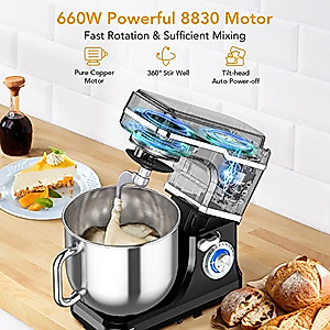 FlexWill Stand Mixer 7.5QT Dough Mixer 10 Speeds Tilt-Head Food Mixer Electric Stand Mixer with Stainless Steel Bowl, Dough Hook, Egg Whisk, Flat Beater, Splash Guard 300W Cake Mixer Black (MC1)