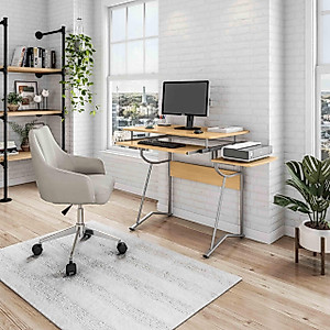 Techni Mobili Compact Computer Desk With Side Shelf And Keyboard Panel, Cherry, 43" x 19.5" x 30"
