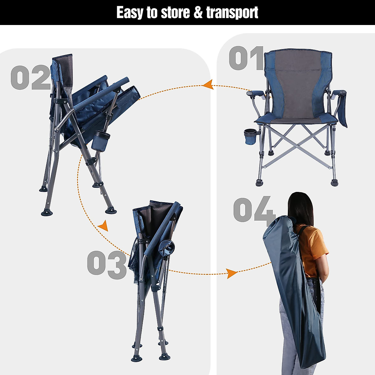 REDCAMP Oversized Camping Chairs for Adults 500lbs, Heavy Duty Hard Arm Portable Folding Chairs for Outside, Firm Outdoor Hunting Sports Chairs for Big and Tall Person