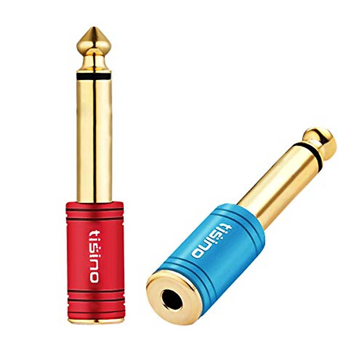 Disino 1/4 Mono to 3.5mm Stereo Adapter, Gold Plated 6.35mm TS Male Plug to 1/8 inch TRS Female Audio Connector - 2 Pack