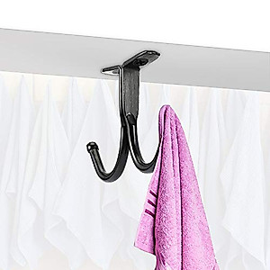 Picowe 6 Pcs Double Prong Ceiling Hook - Under Shelf Coat Hooks Bathroom Towel Bedroom Robe Hook for Hanging Baseball Cap, Coat, Clothes and Jewelry (Black)