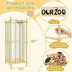HAIDAIYA Stuffed Animal Zoo Storage Cage Wooden, 41''(3.4ft) Wood Large Stuffed Animal Storage Basket, Toy Storage for Big Stuffed Animals, Large Toy Chest for Kids Girls Boys Toy Organizer Holder