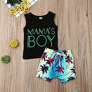 FYBITBO 2Pcs Baby Boys Summer Clothing Sets Cute Letters Print Sleeveless Tank Tops T-Shirt+Palm Shorts Outfits (Black, 18-24 Months)