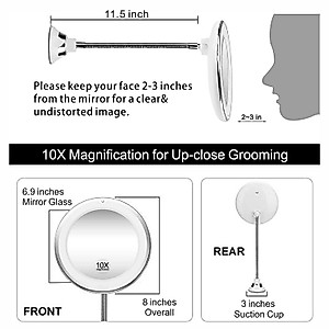 TOP4EVER 8" Magnifying Mirror with Light Lighted Makeup Mirror with Magnification ，Flexible Magnifying Mirror with Suction Cups