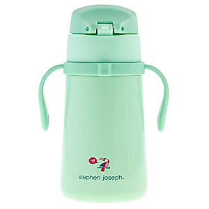 Stephen Joseph, Stainless Steel Double Wall Bottle with Handles and Weighted Straw, Training Cup, Sloth