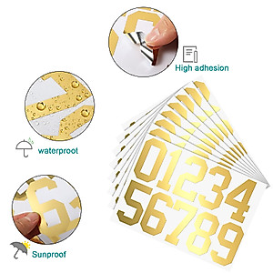 TaoBary 8 Sheets Mailbox Numbers Stickers Waterproof Vinyl Number Stickers Anti Fading Sticker Numbers Self Adhesive Number Decals Pre Spaced Number Signs for Car Home Residence(3 Inch,Gold)