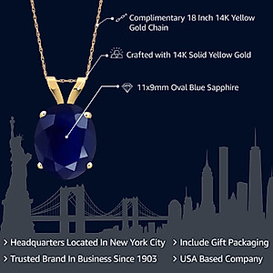 Gem Stone King 14K Yellow Gold Blue Sapphire Pendant Necklace For Women (5.00 Cttw, Gemstone Birthstone, Oval 11X9MM, with 18 Inch Chain)